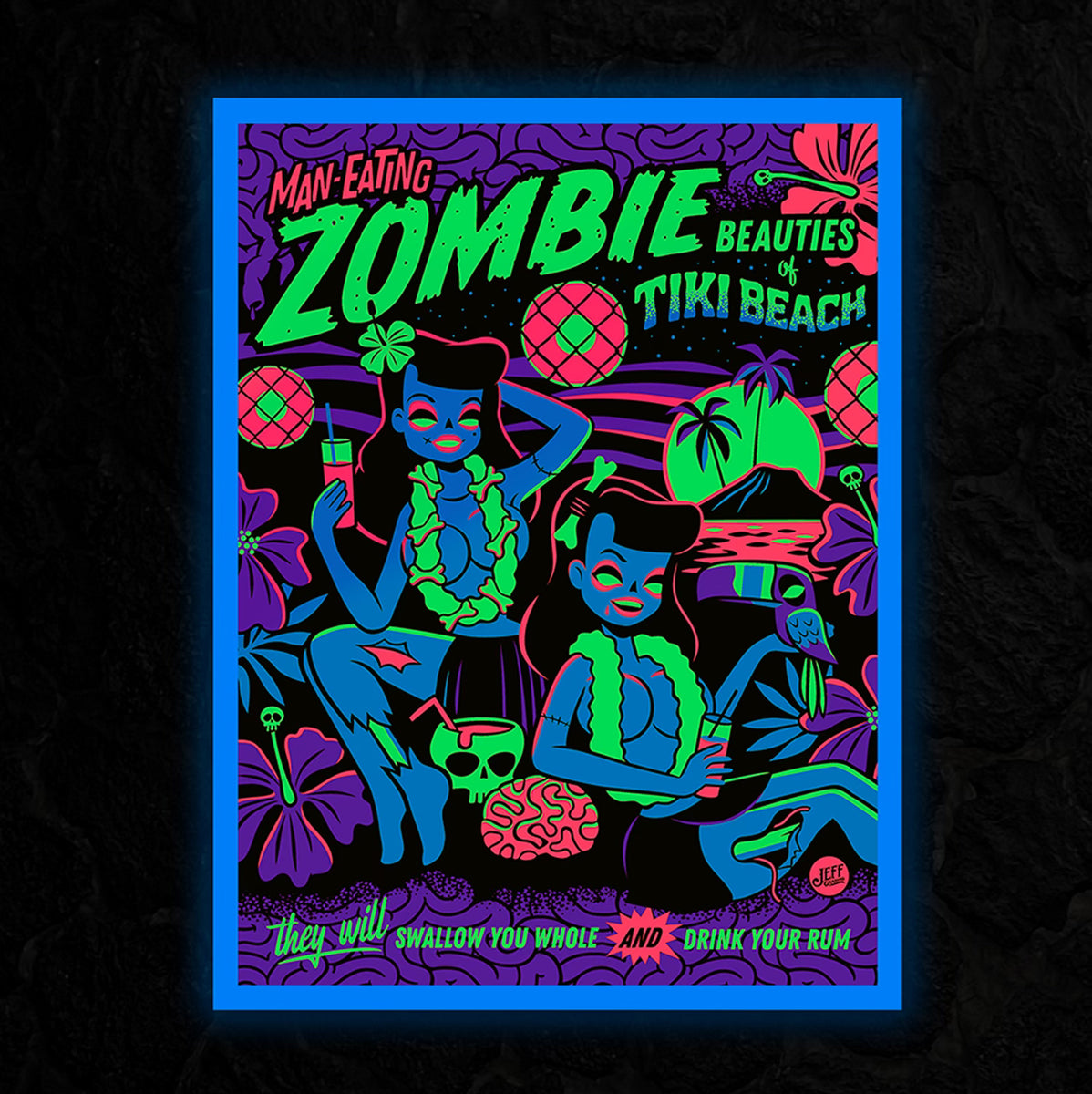 'Maneater' Flocked Blacklight Reactive Screened Art Print - U.S. Shipp ...