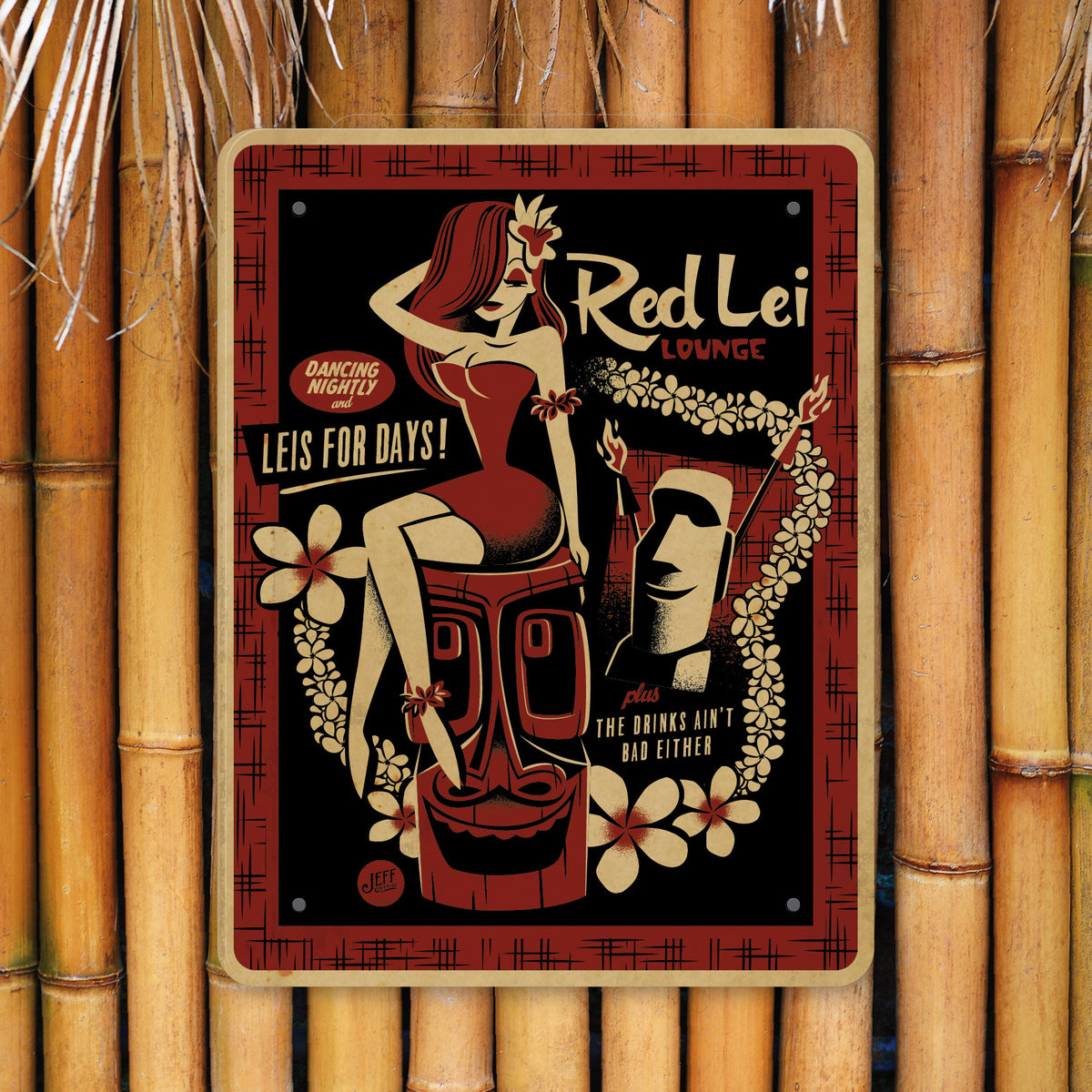 Red Lei Lounge Metal Sign – Jeff Granito Designs