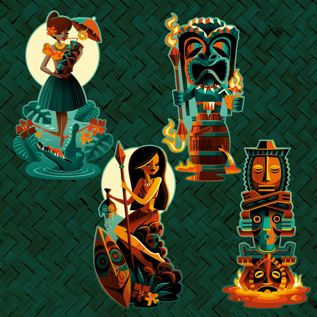 All Four Tiki Portraits Metal Sign Set – Jeff Granito Designs